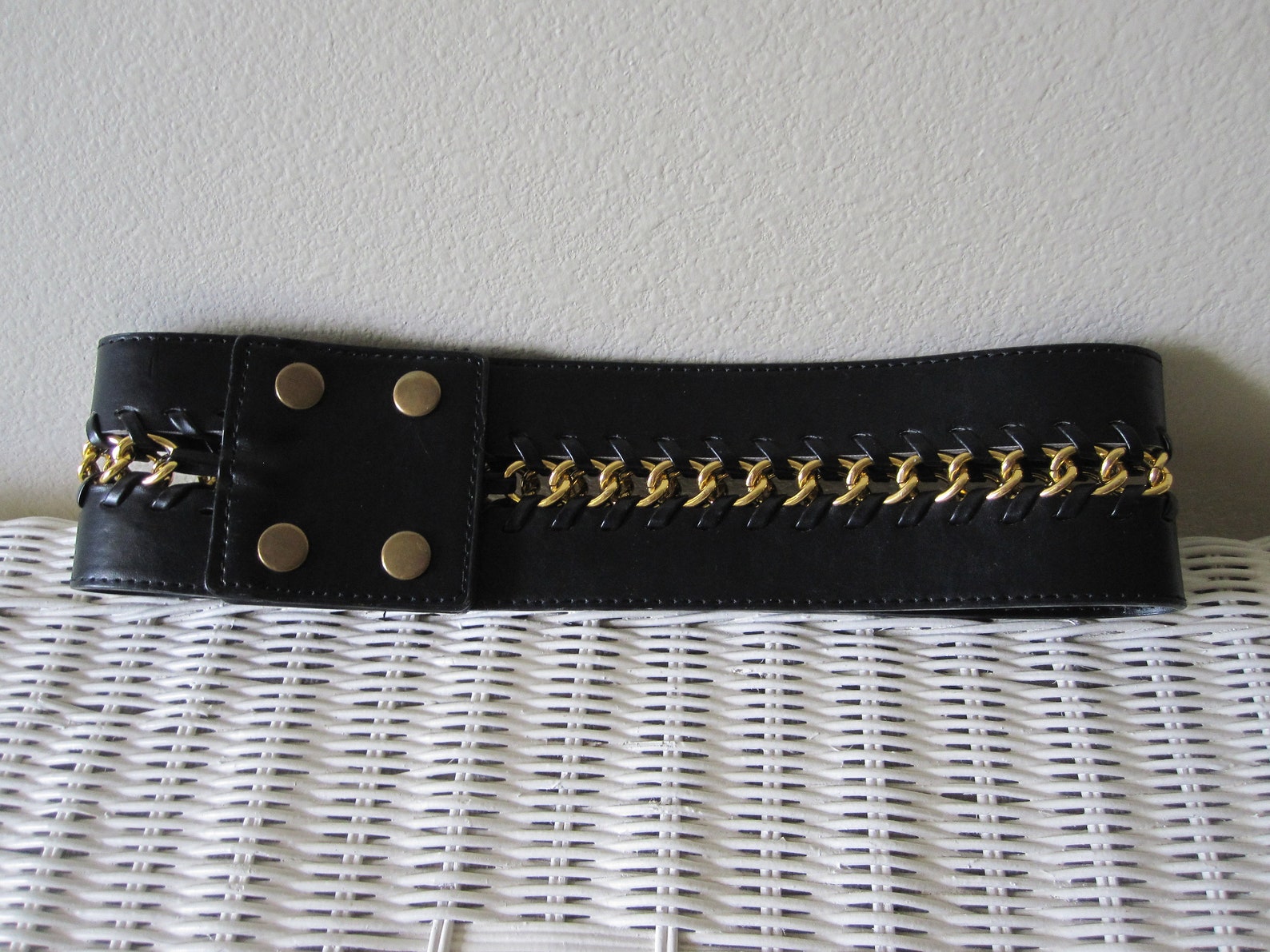 WIDE BLACK LEATHER Chain Belt | Etsy