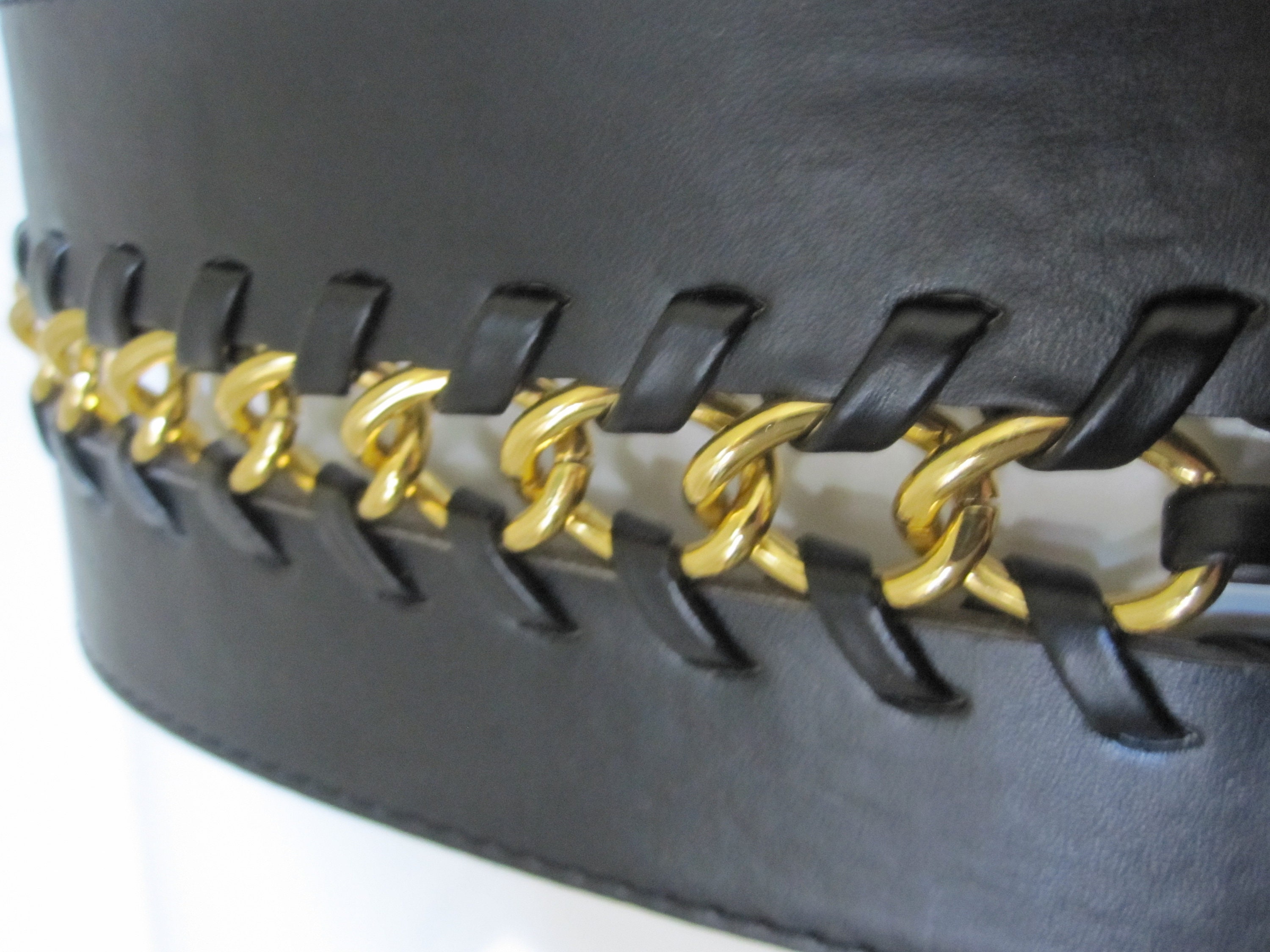 WIDE BLACK LEATHER Chain Belt | Etsy