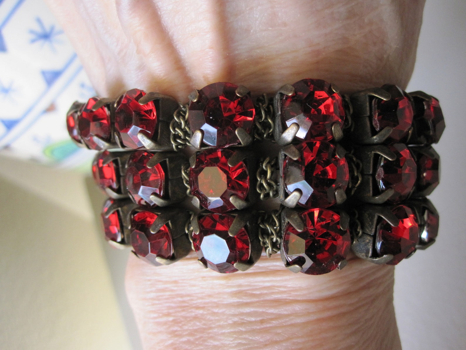 WIDE RED RHINESTONE Bracelet Magnetic Closure - Etsy