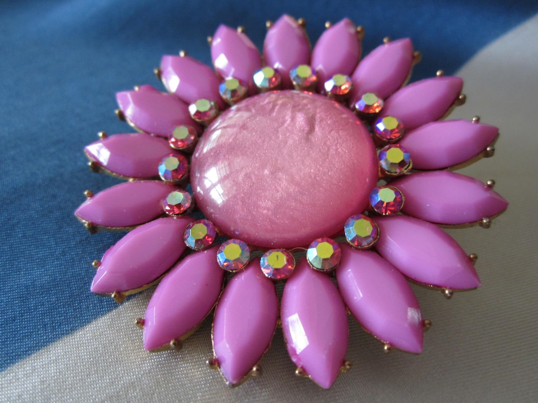 LARGE PINK RHINESTONE Flower Brooch - Etsy