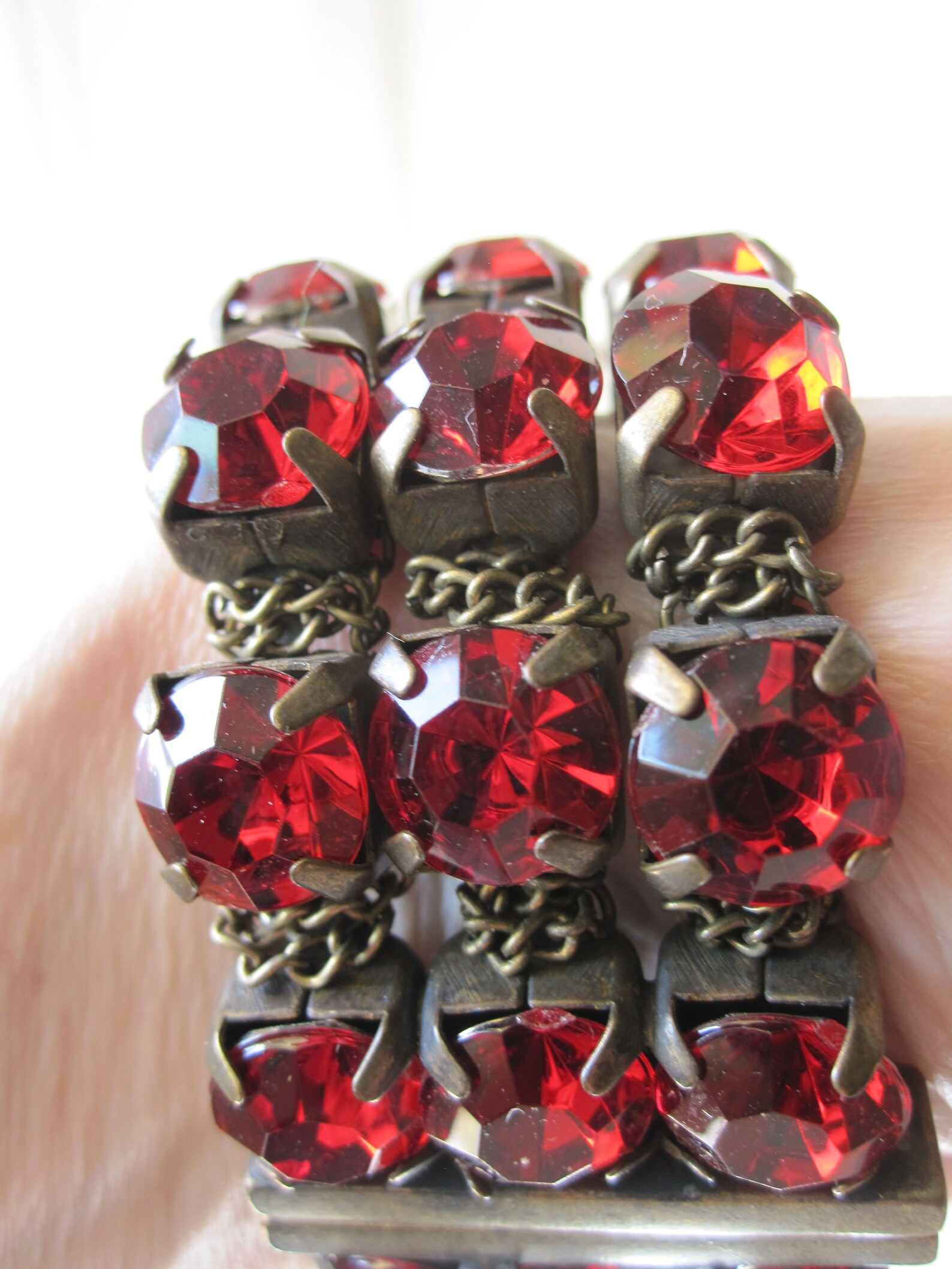 WIDE RED RHINESTONE Bracelet Magnetic Closure - Etsy