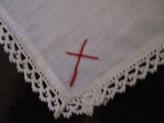 ANTIQUE EMBROIDERED CROSS Linen Handkerchief - Gem