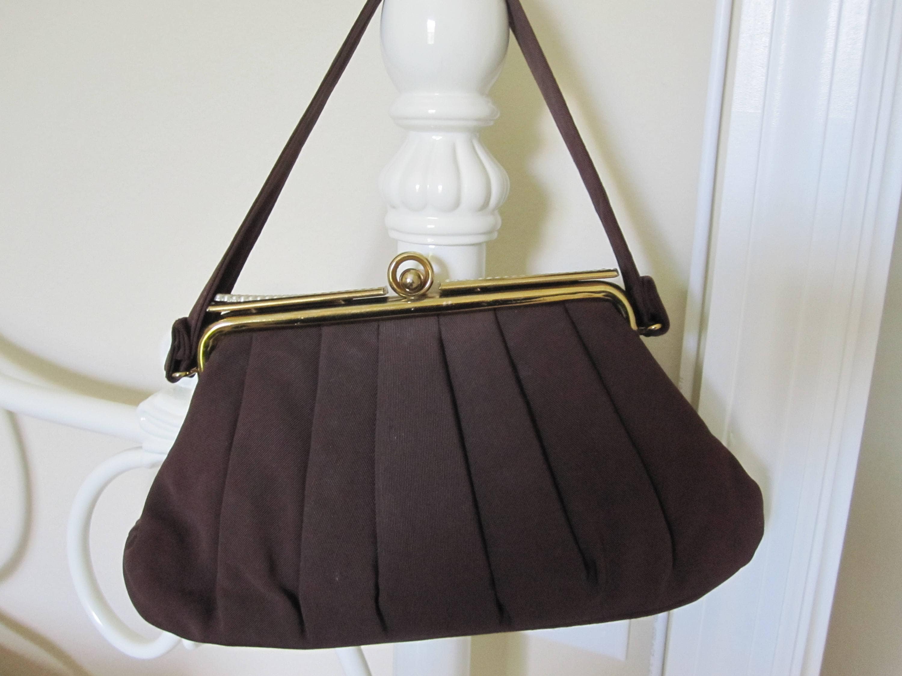 1950s CHOCOLATE BROWN Purse with Faux PEARLS | Etsy