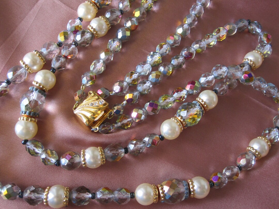 AUSTRIAN AB Crystal & PEARL Double Strand Necklace - Etsy