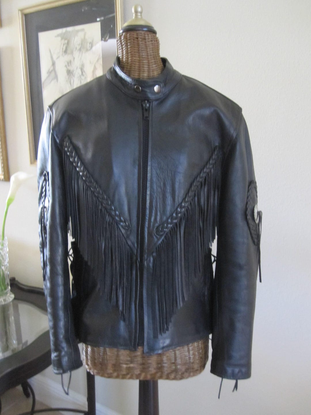 BLACK LEATHER FRINGED Conch Jacket - Etsy