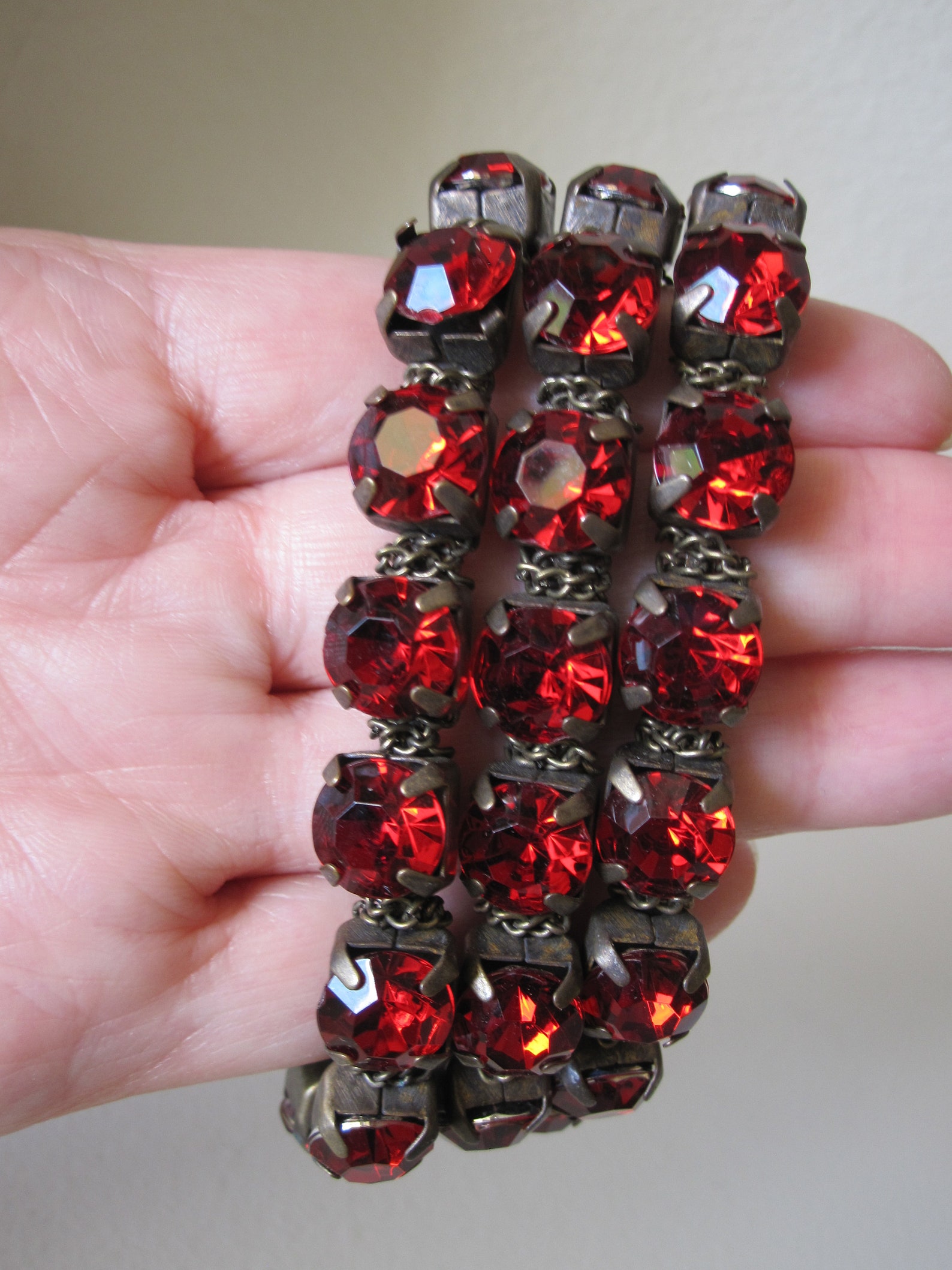 WIDE RED RHINESTONE Bracelet Magnetic Closure - Etsy