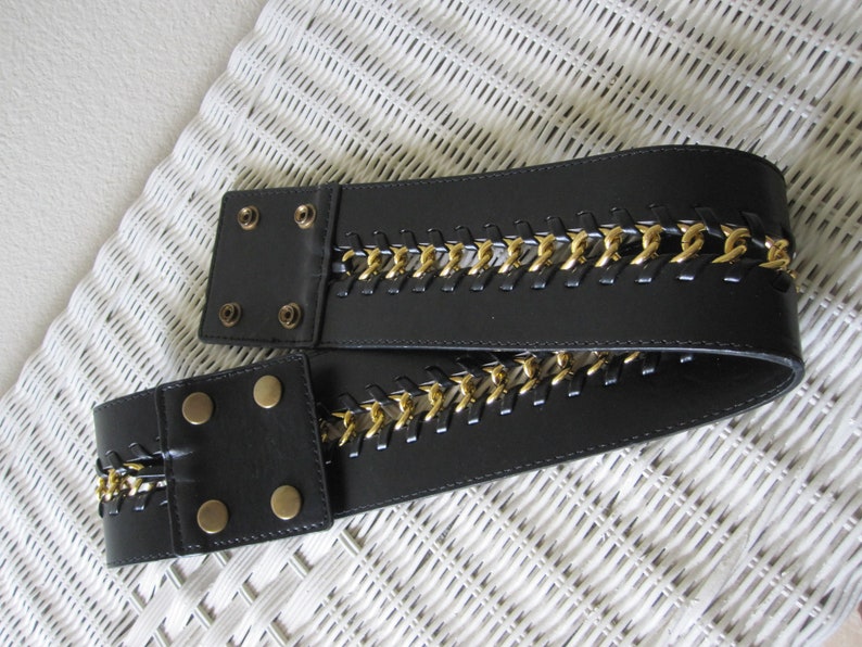 WIDE BLACK LEATHER Chain Belt | Etsy