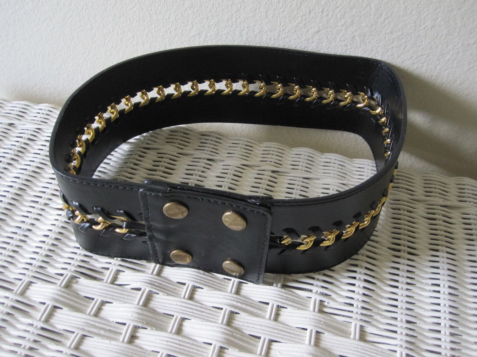 WIDE BLACK LEATHER Chain Belt - Etsy