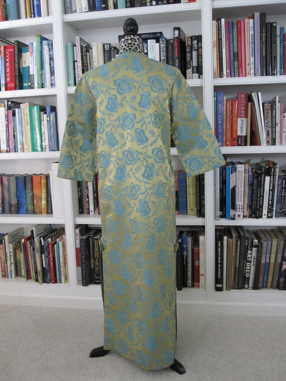 ASIAN SILK ROBE Gold and Blue Floral - Gem