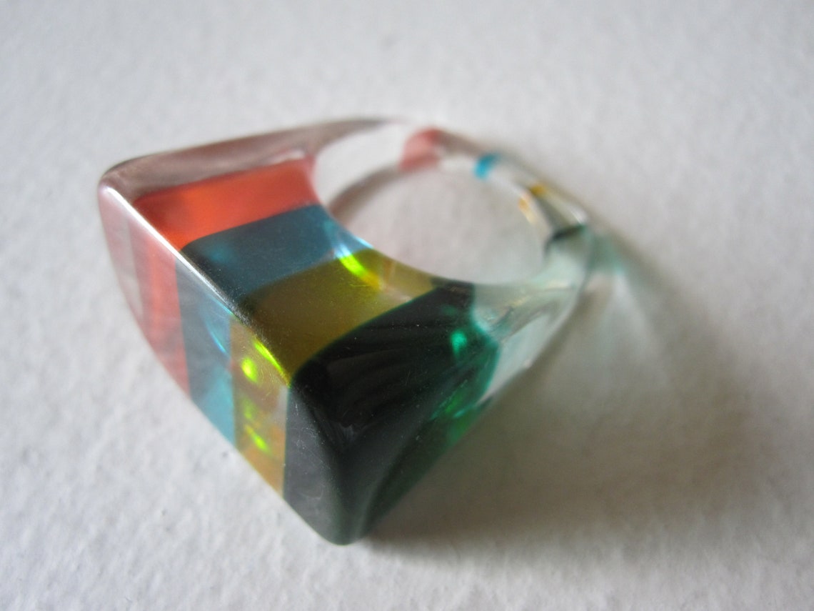 RAINBOW ACRYLIC DOME Ring | Etsy