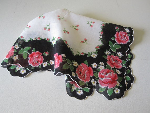 1960s RED ROSE Handkerchief - Gem