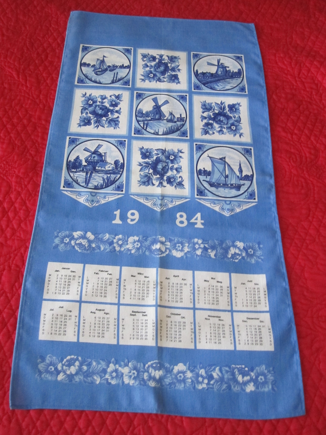 1984 CALENDAR DELFT TEA Towel - Etsy