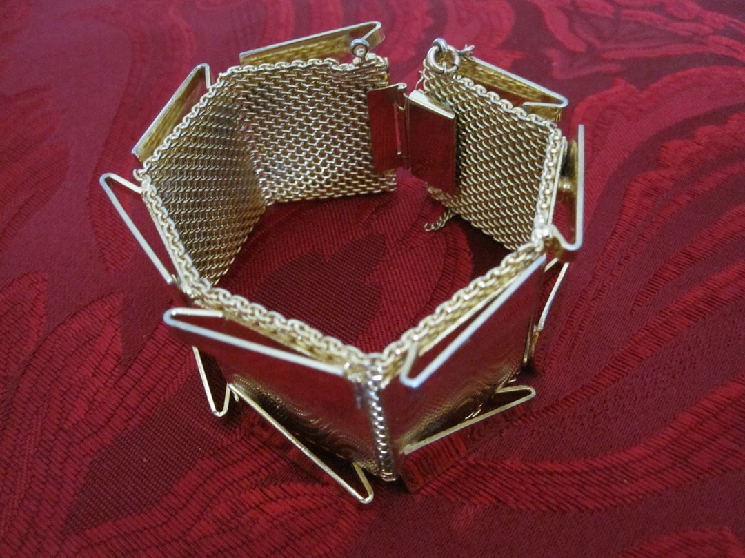 WIDE Gold ART DECO 7 Inch Bracelet - Etsy
