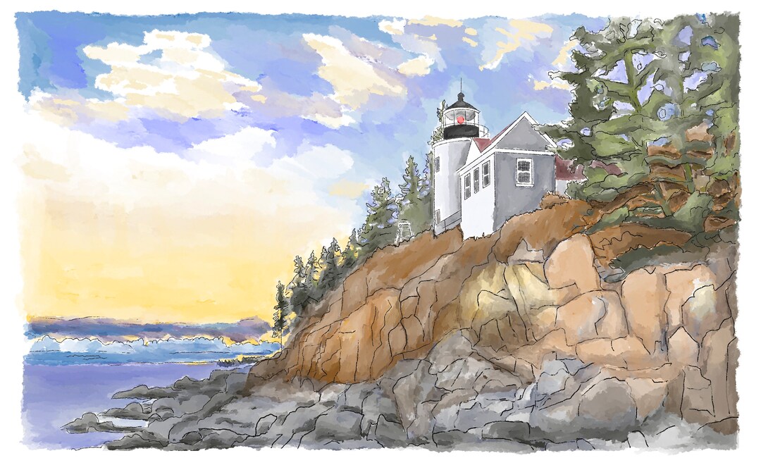 Bar Harbor Art Print - Coastal Maine Print - Choose From Various Sizes - Original Artwork ...