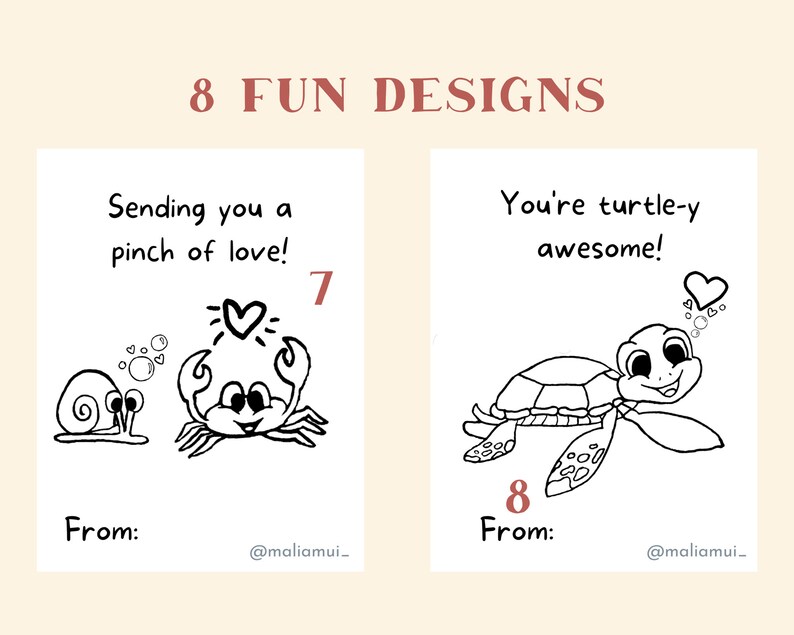 Printable Sea Animal Coloring Valentines for Kids | INSTANT DOWNLOAD - Etsy
