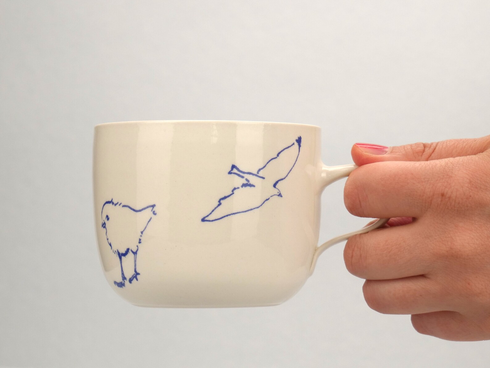 White Mug With Blue Birds Handled Cup for Tea Coffee Hot - Etsy