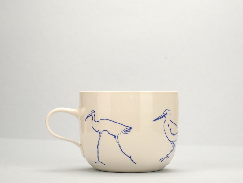 White Mug With Blue Birds Handled Cup for Tea Coffee Hot - Etsy