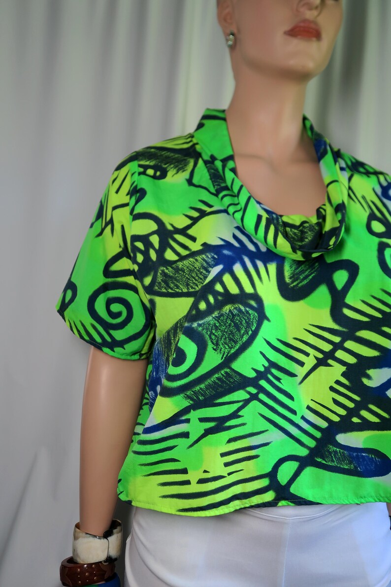 Hawaiian Neon 'amakihi bird Cowl Neck Shirt Top Tunic - Etsy