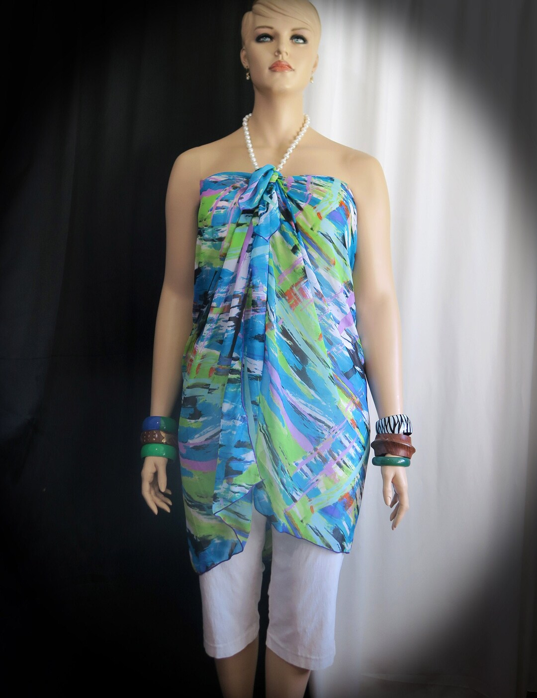 Hawaiian Rivers & Pearls Summer Sheer Women's Polynesian Top Skirt ...