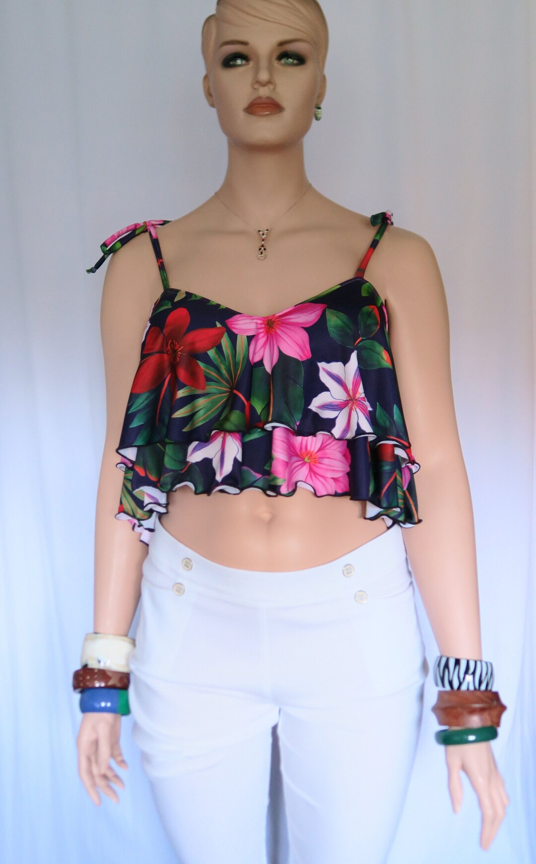 Lana'i Crop Top Stretch Fabric With Adjustable Straps 2 Layers of Soft ...