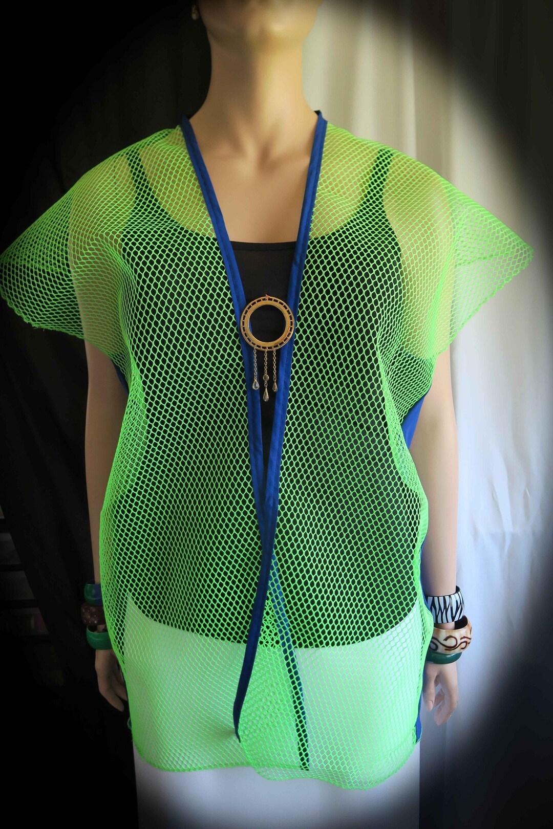 Top Summer Seahawk Mesh Cover-up - Neon Mesh & Blue Stretch Vest Robe ...