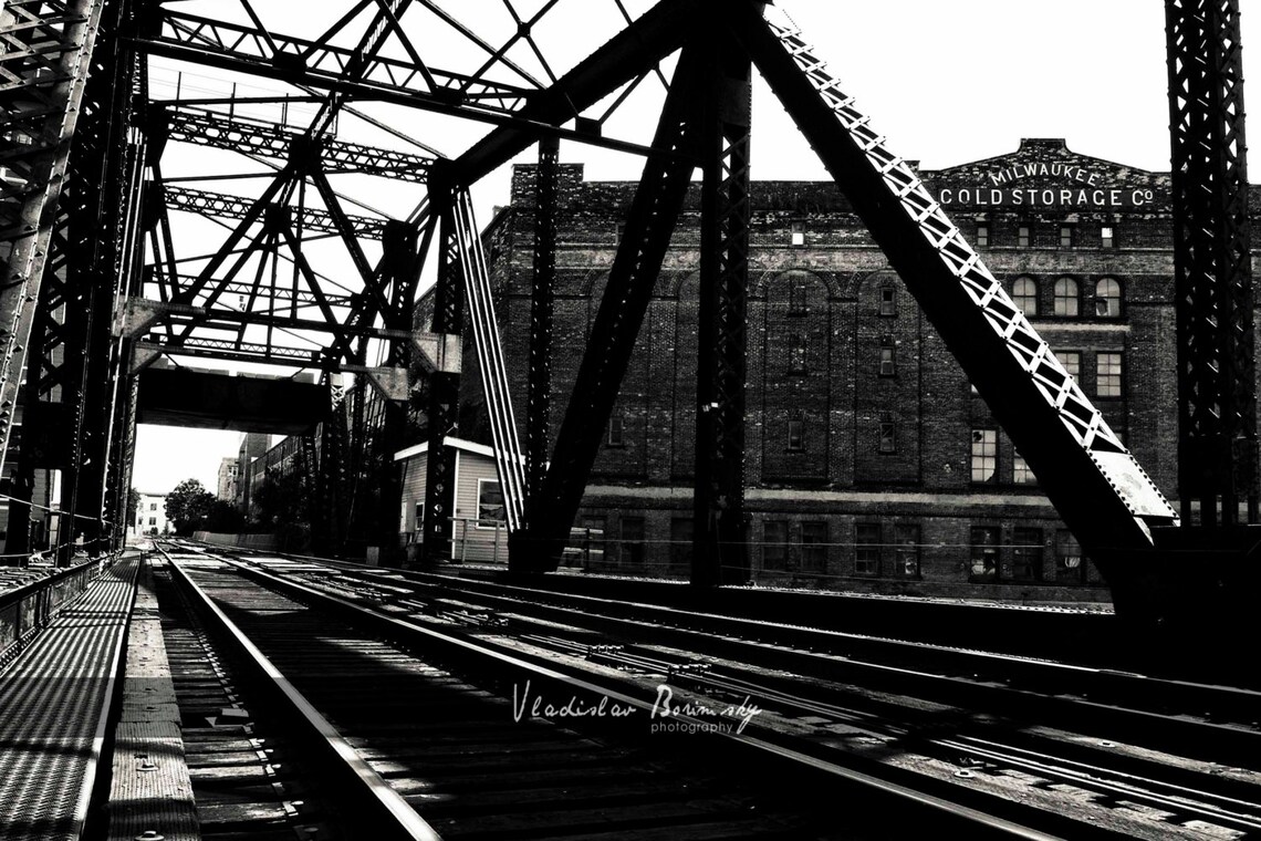 Milwaukee Cold Storage and Railroad Tracks Black & White Photograph ...