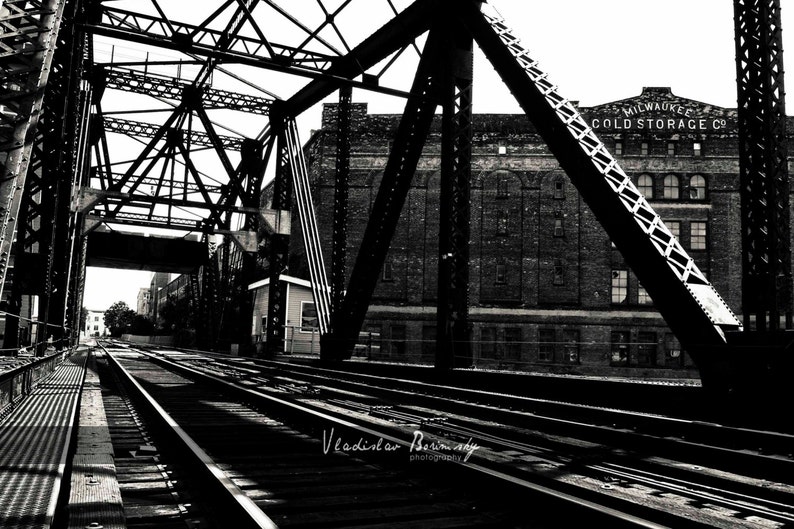 Milwaukee Cold Storage and Railroad Tracks Black & White Photograph ...