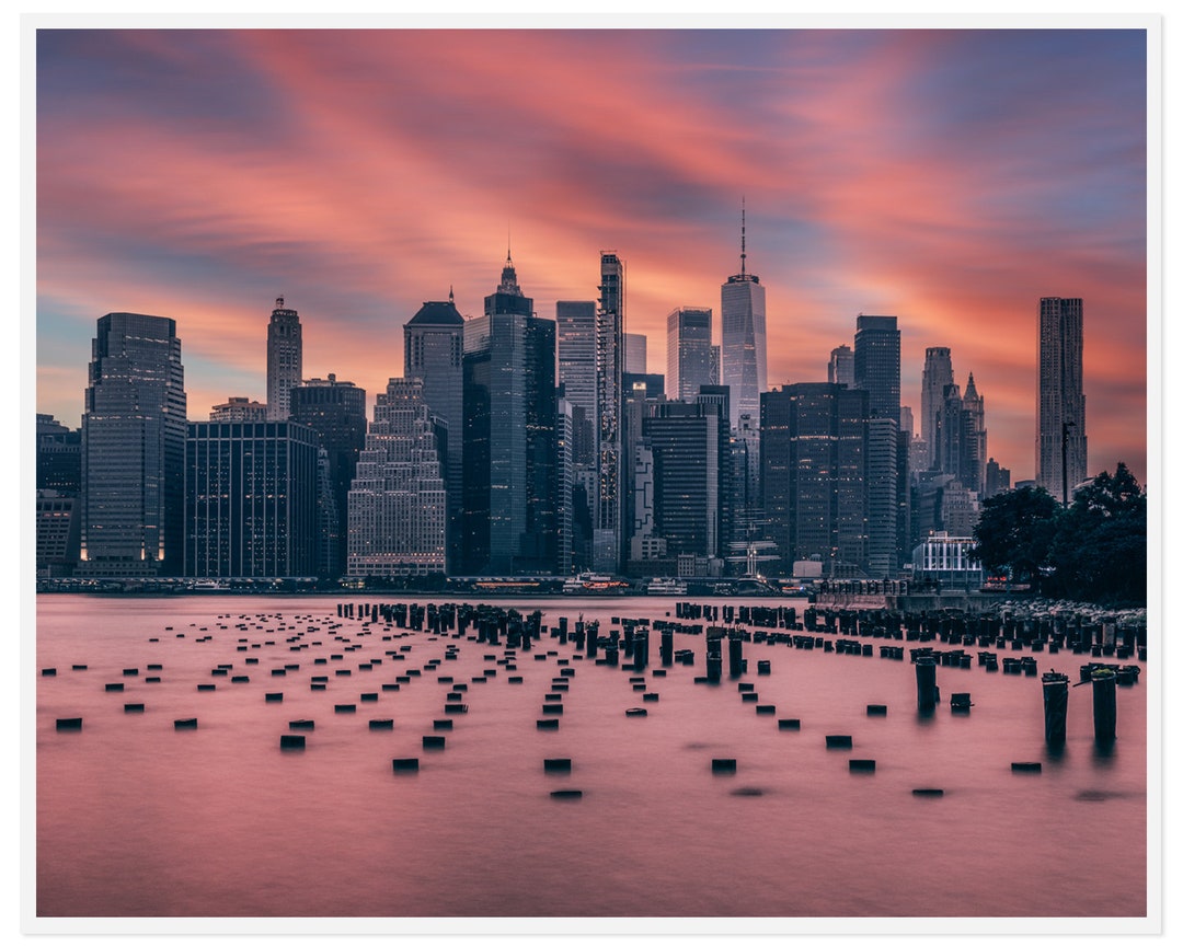New York Photography - Manhattan Skyline at Sunset, Red Sunset Over NYC ...