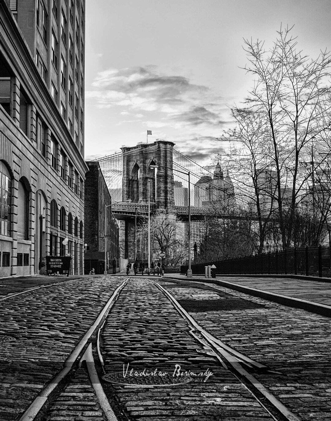 New York Photography - Brooklyn Bridge, Train Tracks and Cobblestone in ...