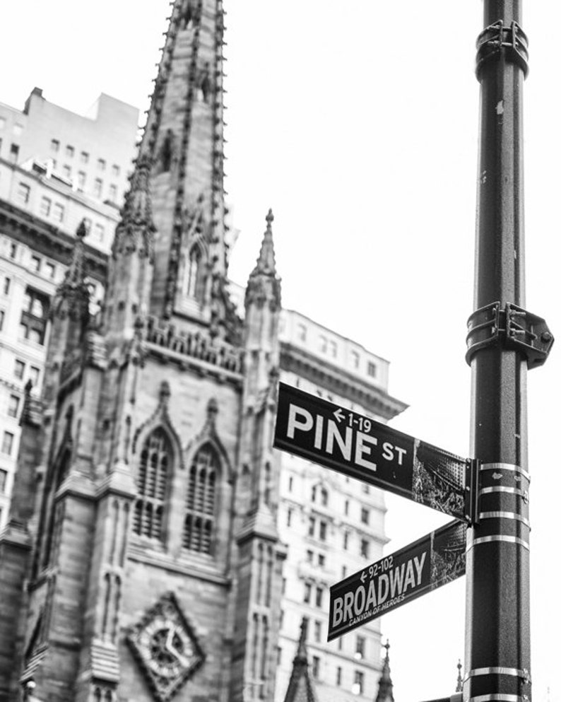 New York Photography - Pine Street and Broadway With Trinity Church in ...