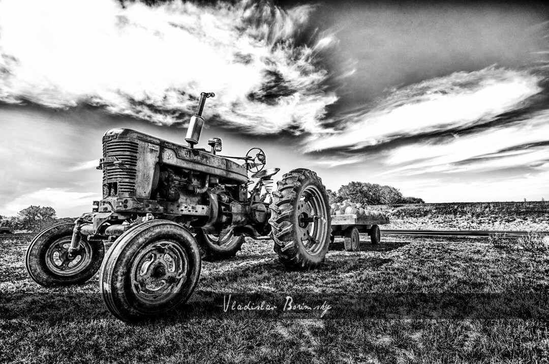A Black and White Photograph of a Tractor, Autumn Tractor Photo - 8x10 ...
