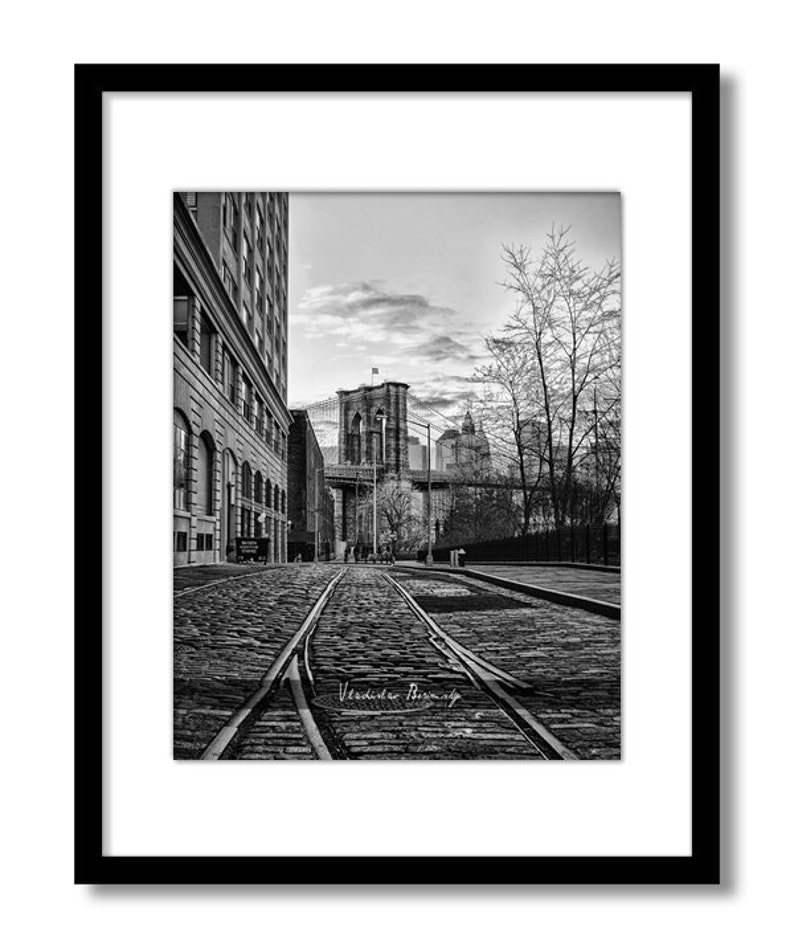New York Photography - Brooklyn Bridge, Train Tracks and Cobblestone in ...