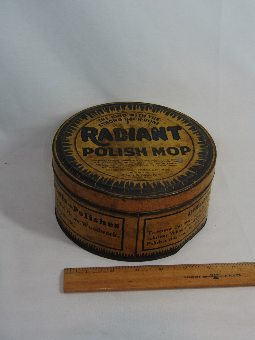 Vintage Radiant Polish Mop Tin Midway Chemical Co. Chicago USA 1926 ...