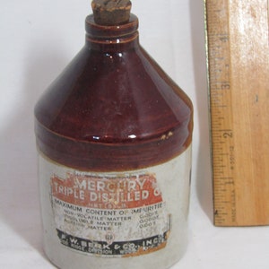 Vintage 5lb Mercury Jug/crock With Label - Triple Distilled - F W Berk ...