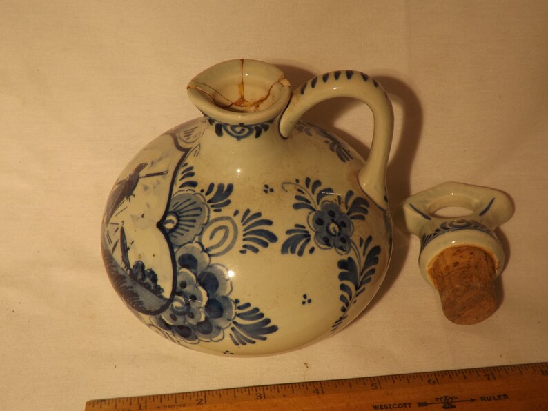 Vintage Delft Decanter With Cork - Repaired Neck With Visible Cracks - Etsy