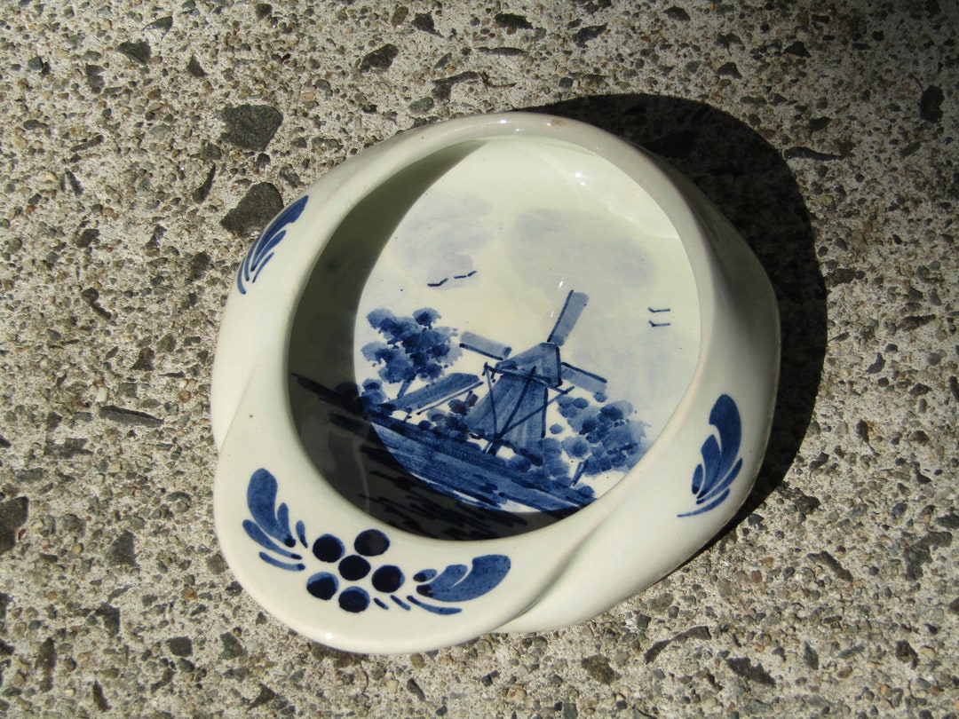 Vintage Delft Flat-cap Trinket Dish Windmill Pattern Marked Delft ...