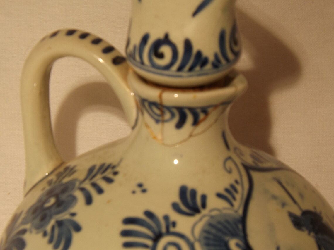 Vintage Delft Decanter With Cork - Repaired Neck With Visible Cracks - Etsy