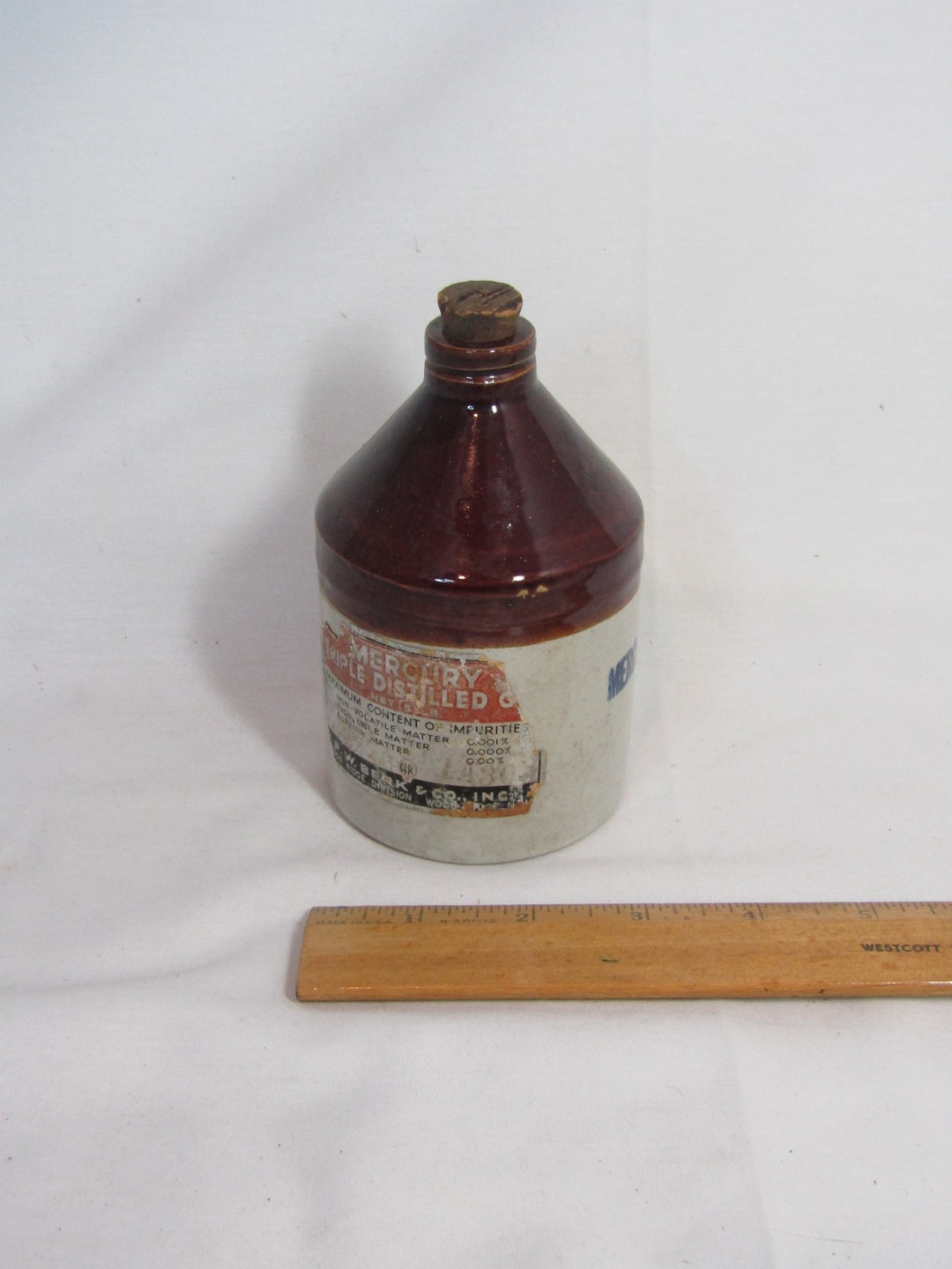 Vintage 5lb Mercury Jug/crock With Label - Triple Distilled - F W Berk ...