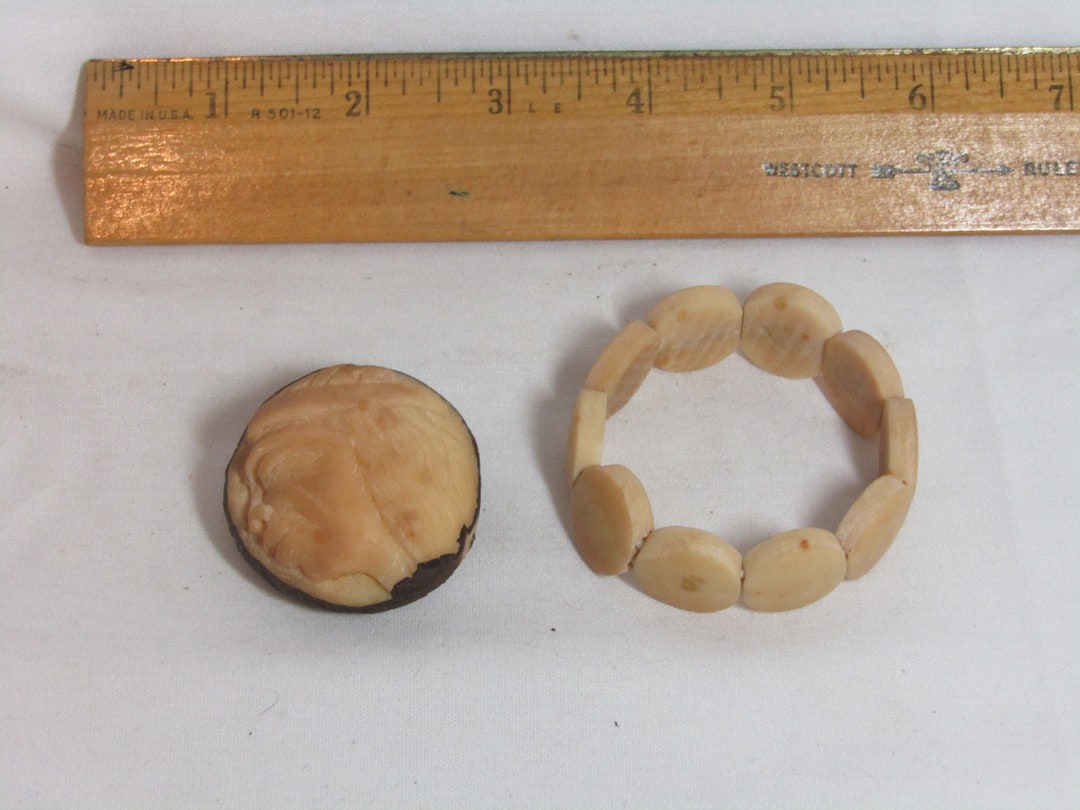 Vintage Carved Tagua Nut Bracelet and Tagua Nut Carved With Native ...
