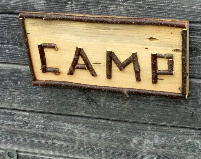 RUSTIC CAMP SIGN - Reclaimed Wood and Birch Twig Lettering and Border ...
