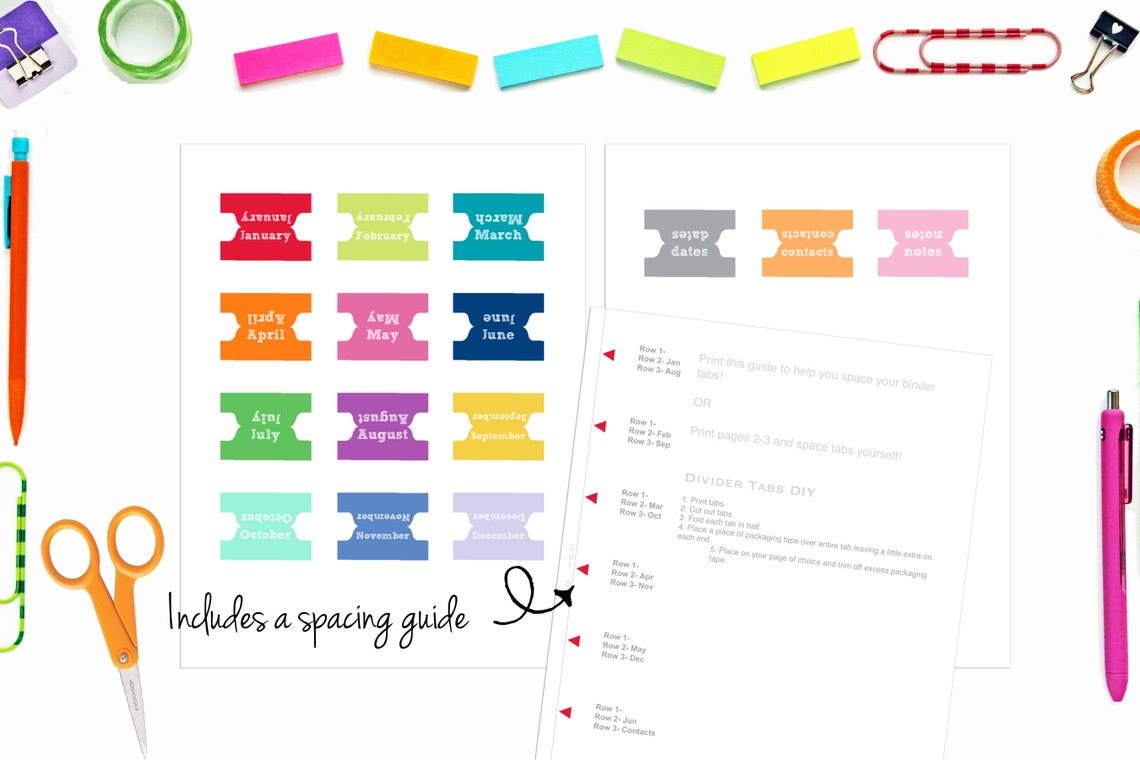 PRINTABLE Divider Tabs Daily Planner Inserts Dates - Etsy