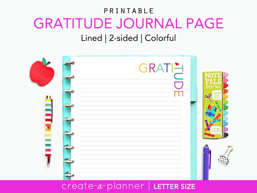 Gratitude Journal Page, Printable Inserts, Planner Pages, Lined Journal ...