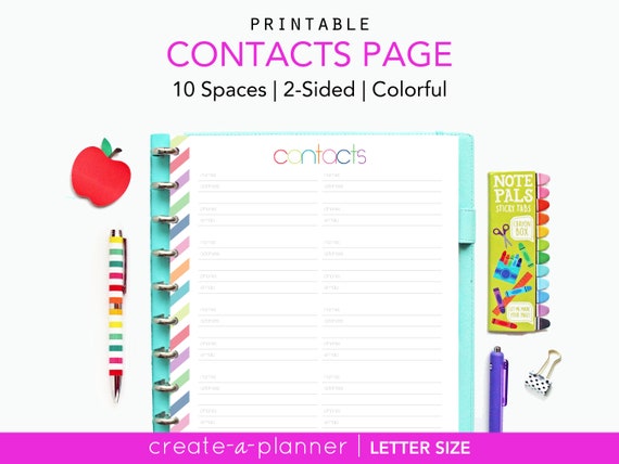 Printable Contacts Planner Page Letter Size INSTANT - Etsy