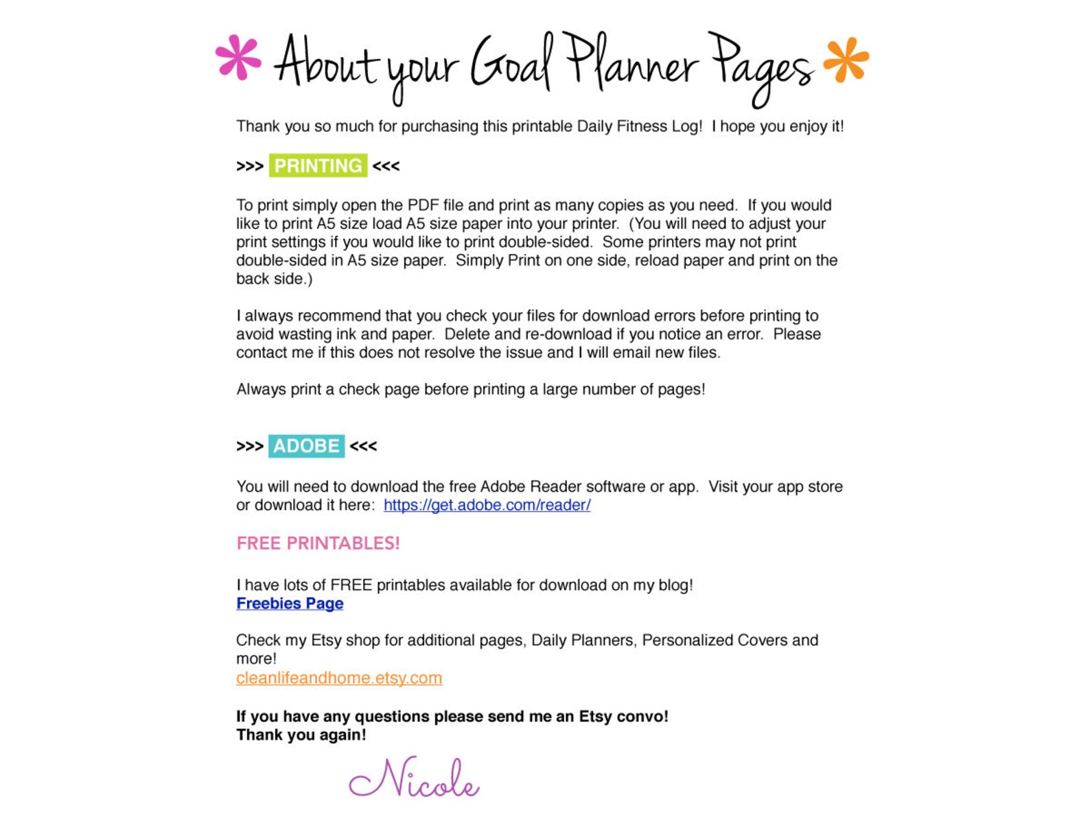 Goal Planner Page Printable Planner Inserts Goal Setting A5 | Etsy