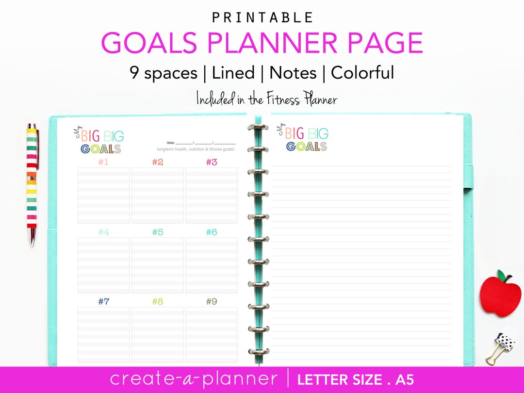 Goal Planner Page, Printable Planner Inserts, Goal Setting, A5 and ...
