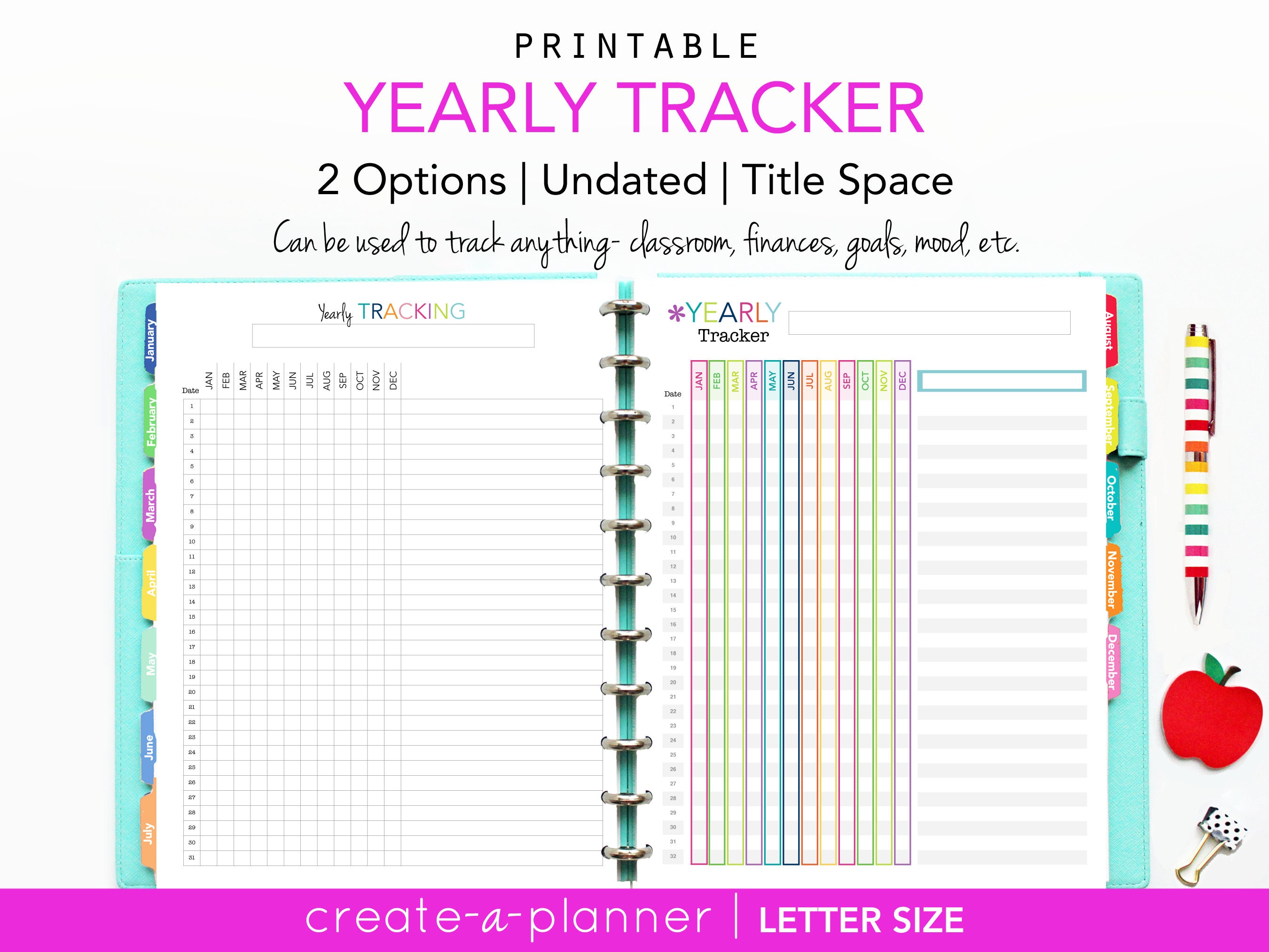 Yearly Tracker Insert // Printable Planner PDF Download // - Etsy