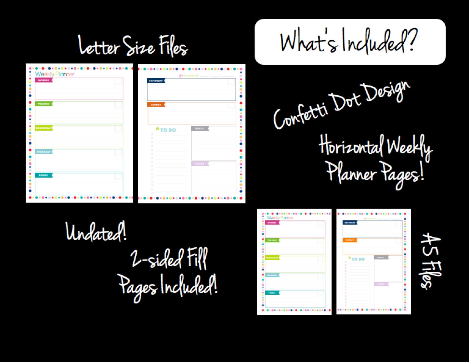 UNDATED Weekly Planner Printable Confetti Dot INSTANT | Etsy Canada