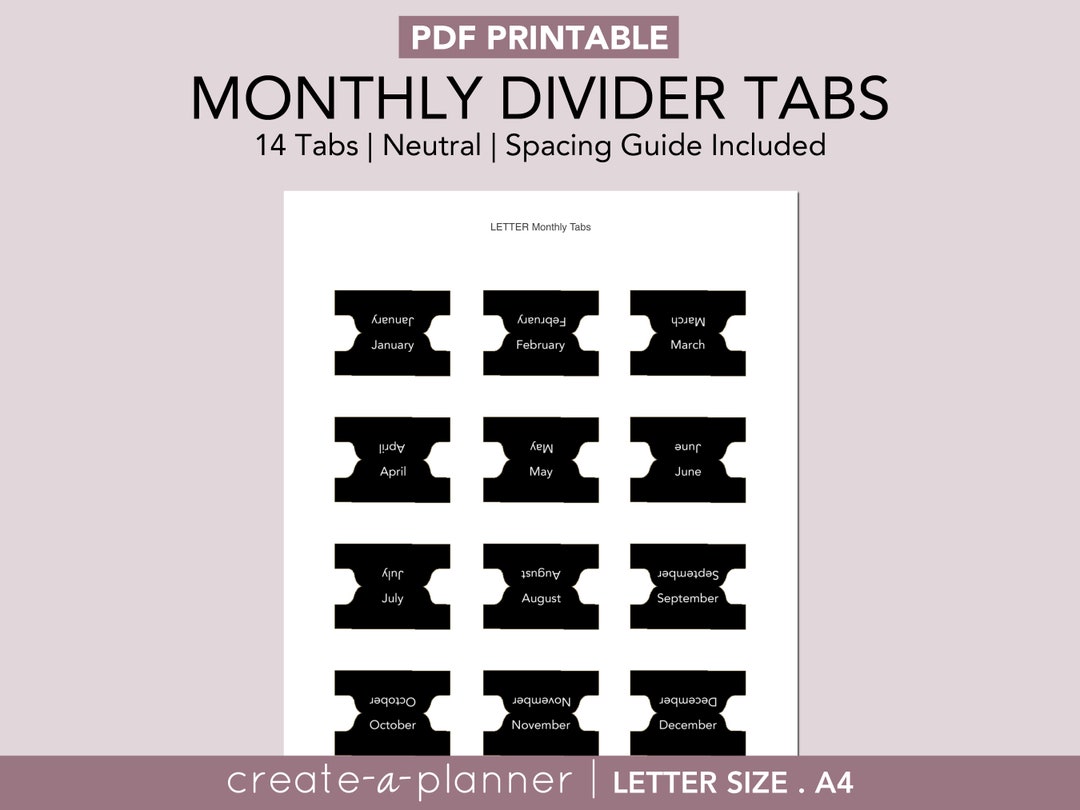 PRINTABLE Monthly Divider Tabs, Daily Planner Inserts - Contacts, Notes ...