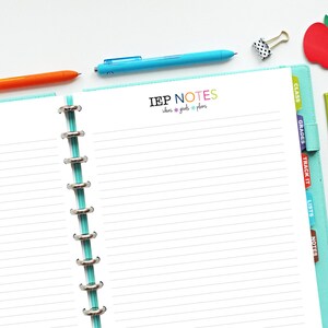 IEP Checklist and Bonus Notes Page // Printable Planner Inserts - PDF ...
