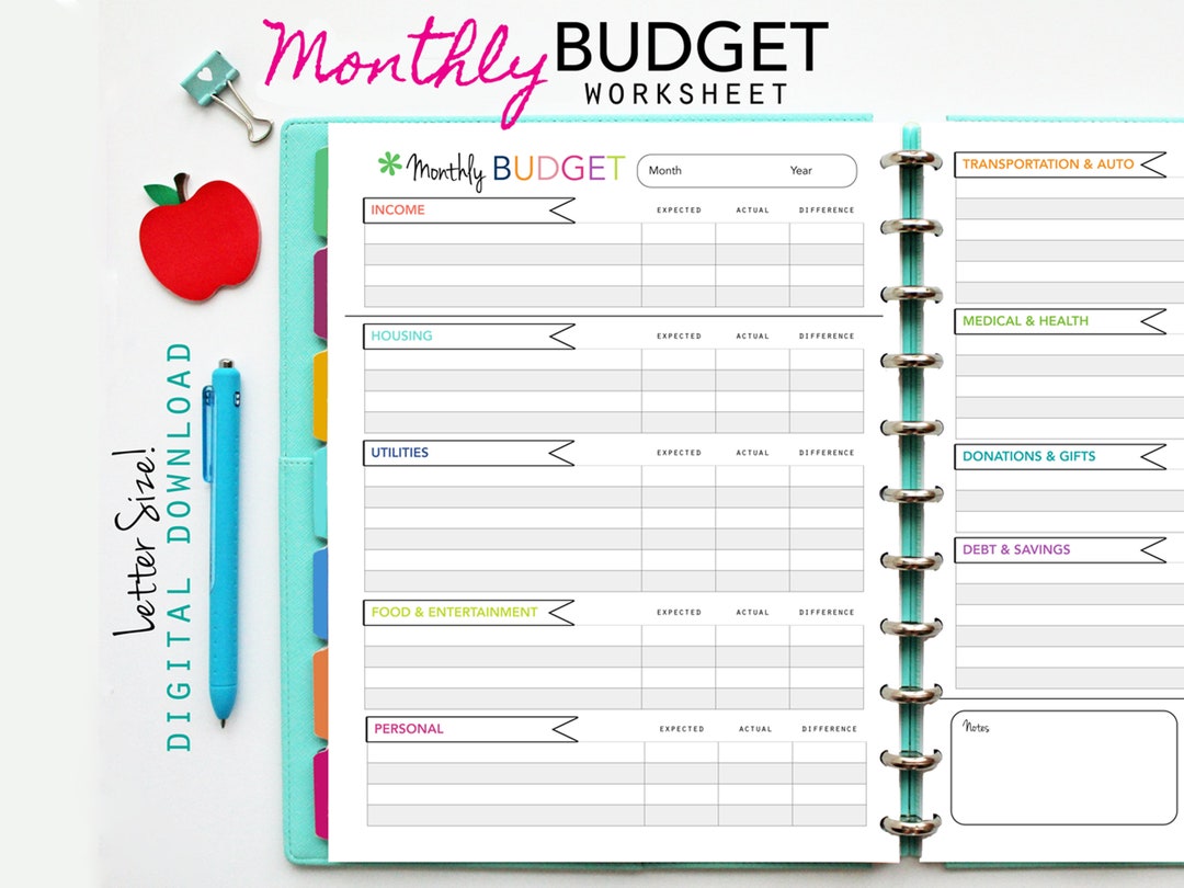 BUDGET Tracker Planner Insert / Monthly, Printable PDF / Binder ...
